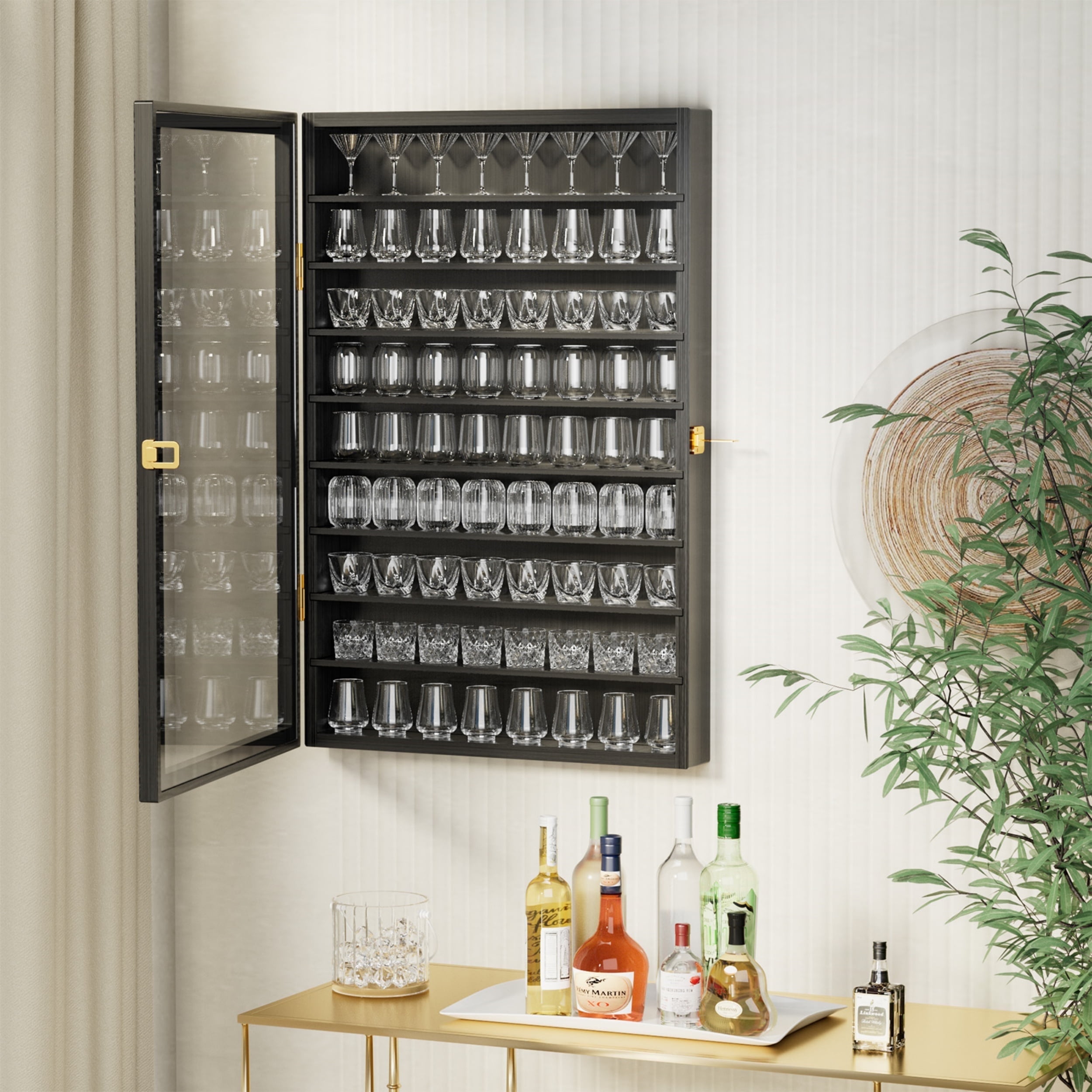 Ymokee Large Wall-Mounted Curio & Shot Glass Display Case 72 Slots with ...