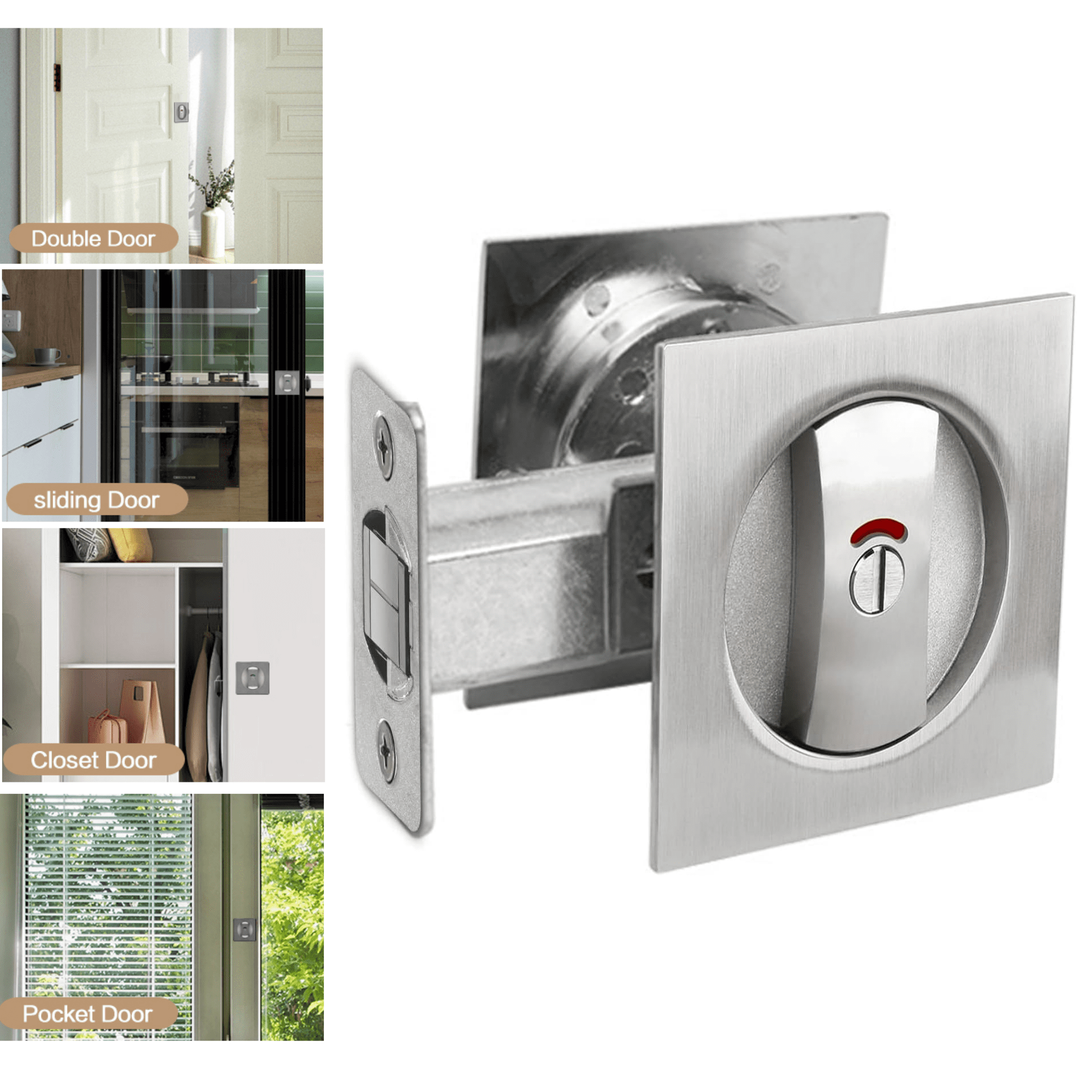 Ymokee Square Pocket Door Lock, Privacy Sliding Door Lock with Red and ...