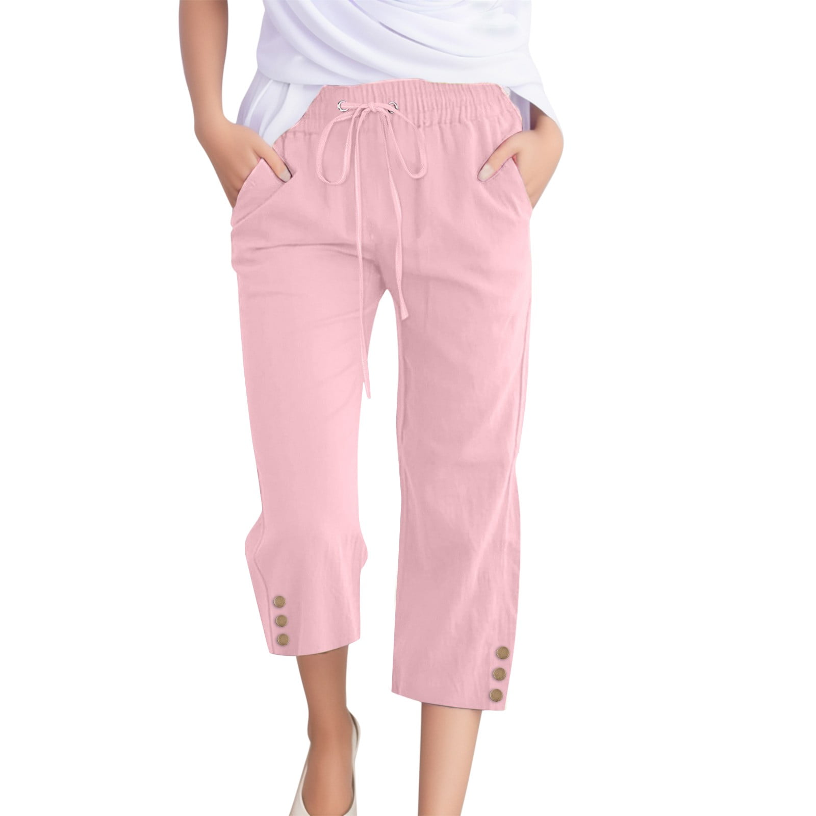 Ymyiu Dressy Capri Pants for Women Women's Elastic Waist 3/4 Capri ...