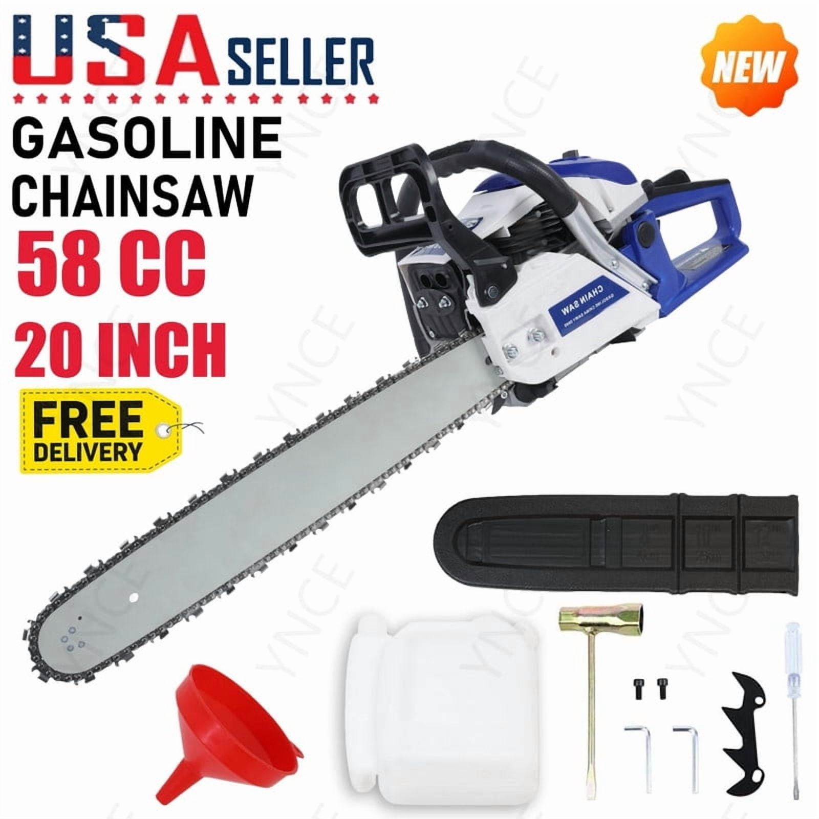 Ynce 58cc Gas Powered Chainsaw with 20 inch Bar and Chain 2.2KW 3HP 2 ...