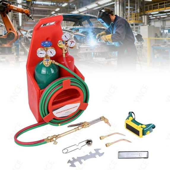 Ynce Brass Nozzle Welding Torch Kit with Gauge Oxygen Acetylene, Long ...