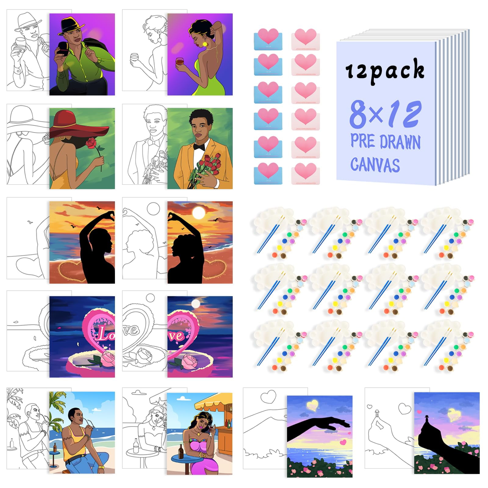 Ynedin 12 Sets Sip and Paint Kit for Adults Couples Painting Kit Date ...