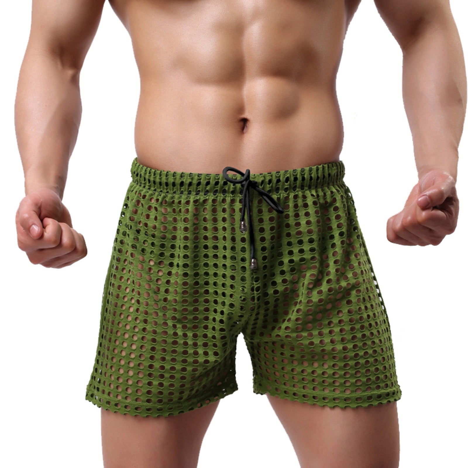 Ynynloco Men's Muscle Shorts Fishnet Openwork Boxer Shorts Workout ...
