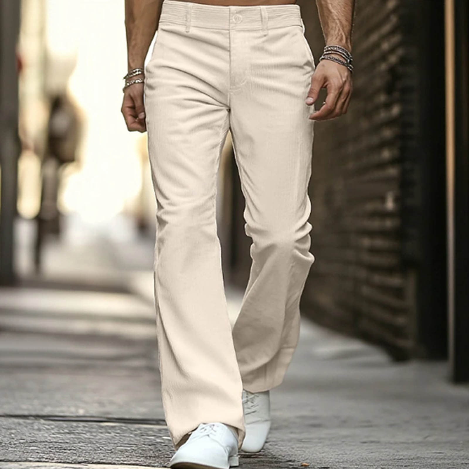 Ynynloco Men's Relaxed Vintage 60s 70s Bell Bottom Stretch Loose Fit ...