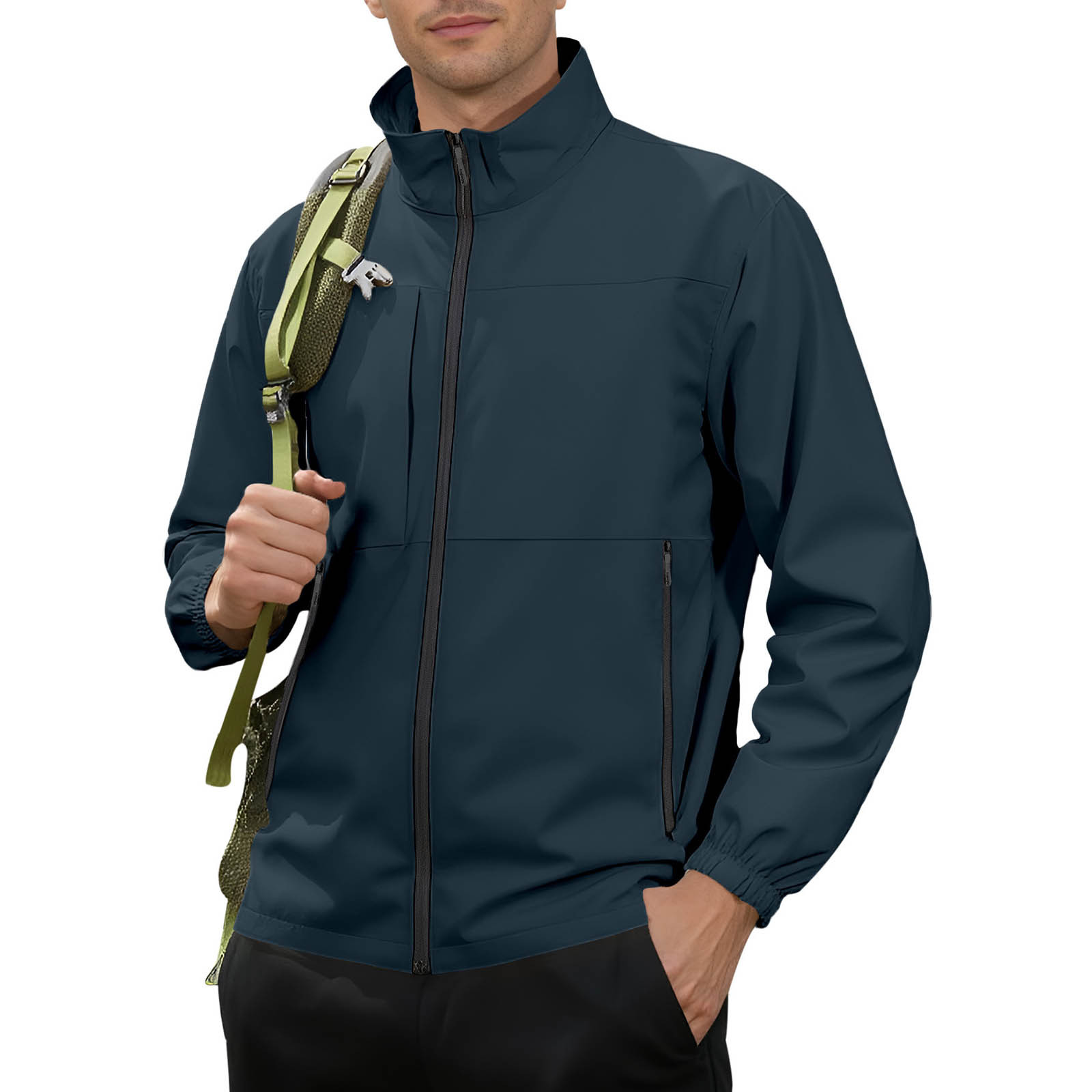 Ynynloco Rain Jacket Men Lightweight Softshell Long Sleeve Stand Collar ...