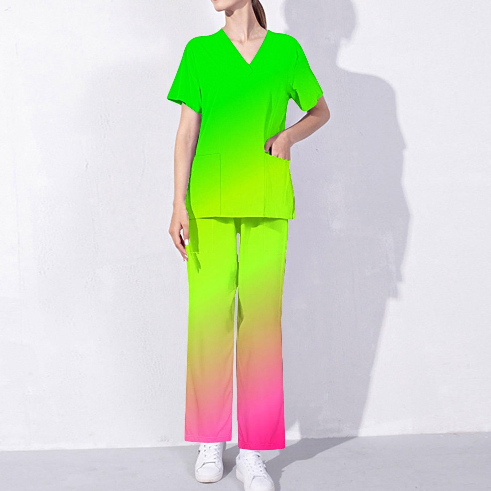 Deals of the Week Clearance Ynynloco Scrubs for Women Set - Gradient ...