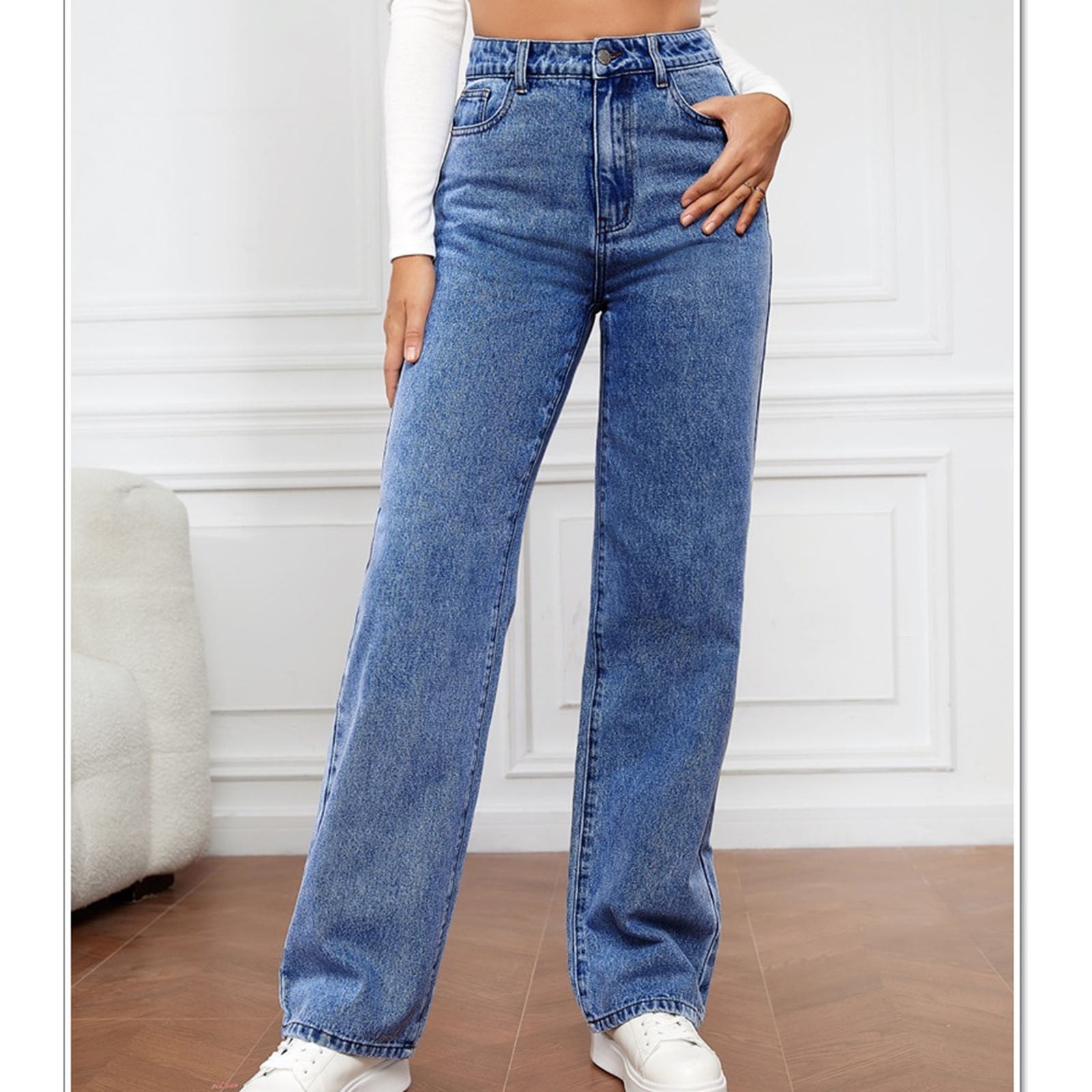 Ynynloco Straight Leg Jeans for Women,Mid Waisted Straight Leg High ...