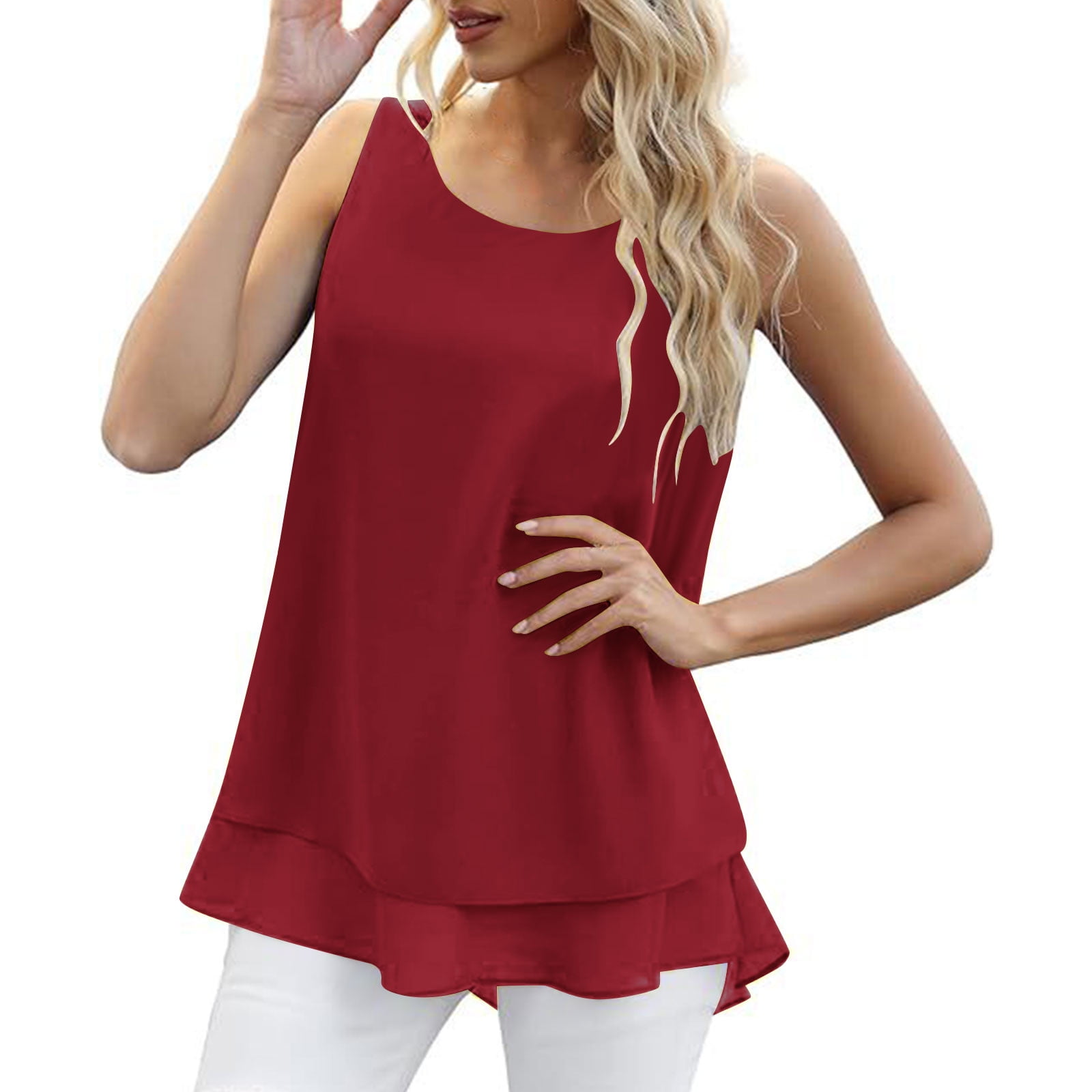 Ynynloco Women's Chiffon Layered Tank Tops Summer Double Layers Casual ...