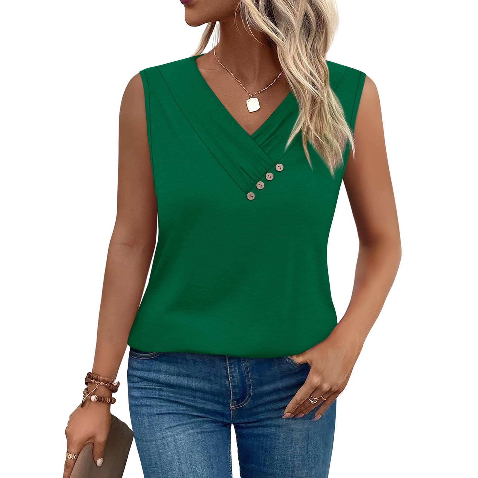 Ynynloco Women's V Neck Button Down T Shirts Summer Casual Tank Top ...