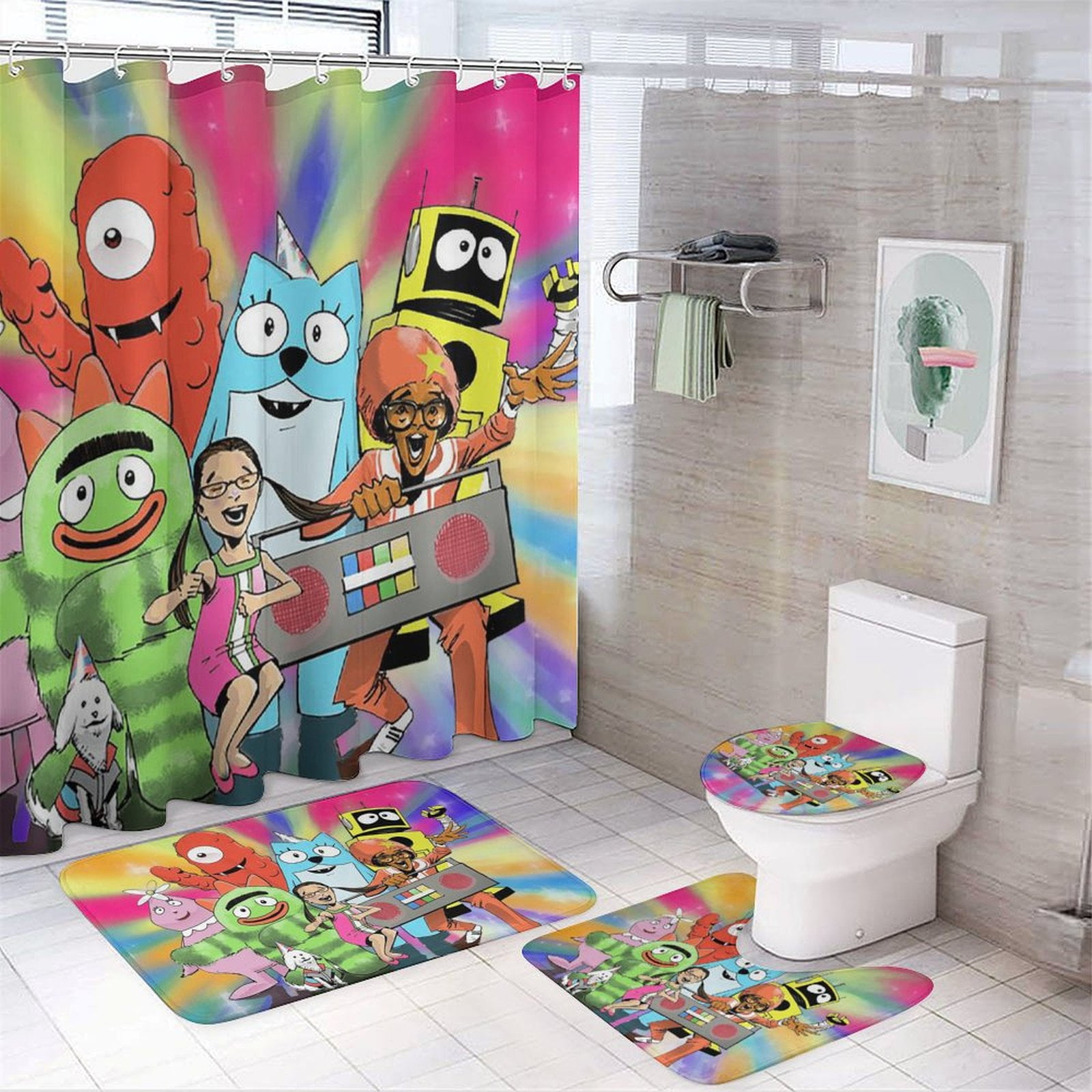 Yo-Ga-bba Foofa 4 Piece Bathroom Set Non-Slip Rugs Bath Mat Toilet Lid ...