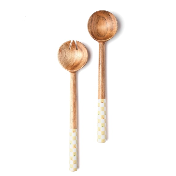 Yo Treasure Tiramisu Yellow & Ivory Meena Wooden Salad Server Set, Pack ...