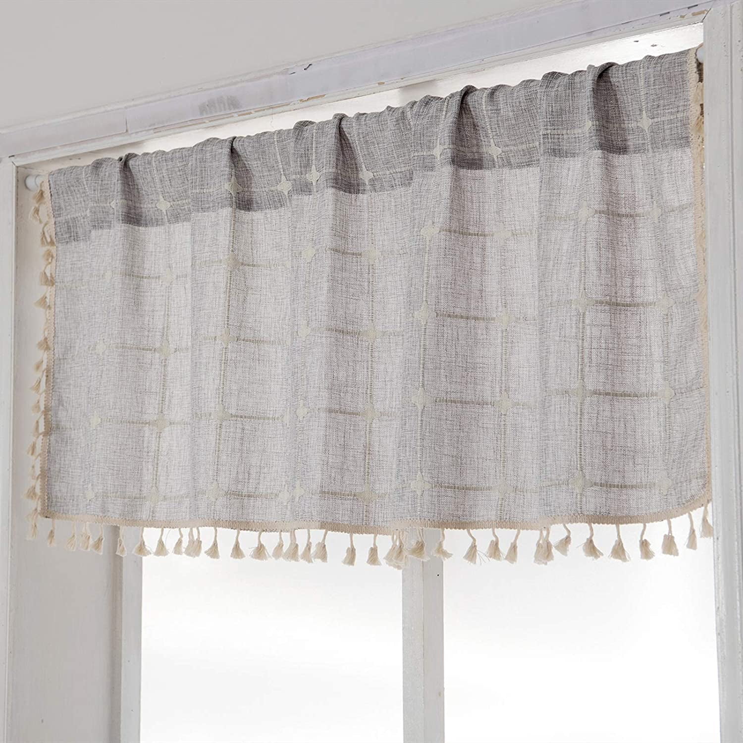 YoKii Boho Tassel Valances for Windows Modern Farmhouse Cotton Linen ...
