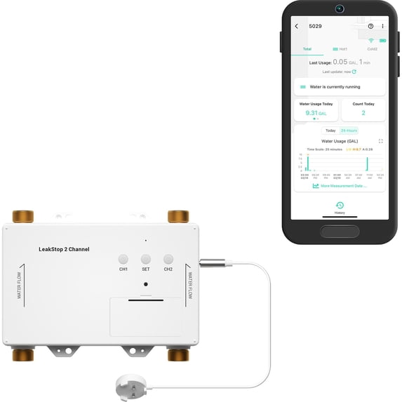 YoLink LeakStop 2 Channel Leak Detector, Stops Running Water in Home ...