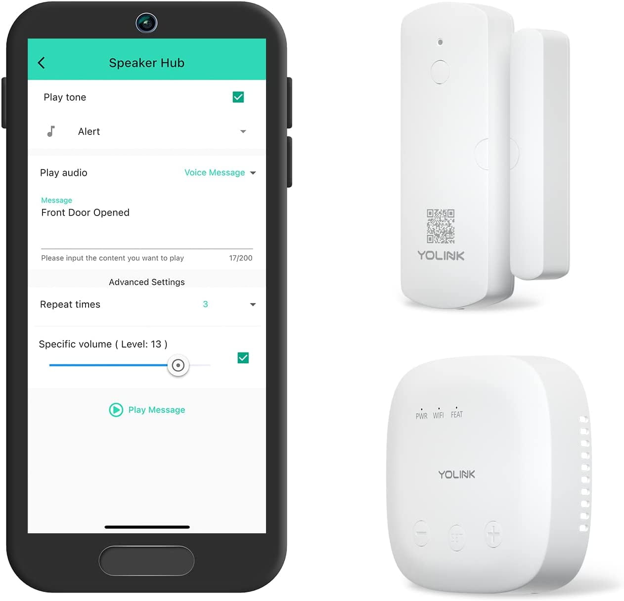 YoLink LoRa Smart Door Sensor Starter Kit: SpeakerHub Audio Hub & Door ...