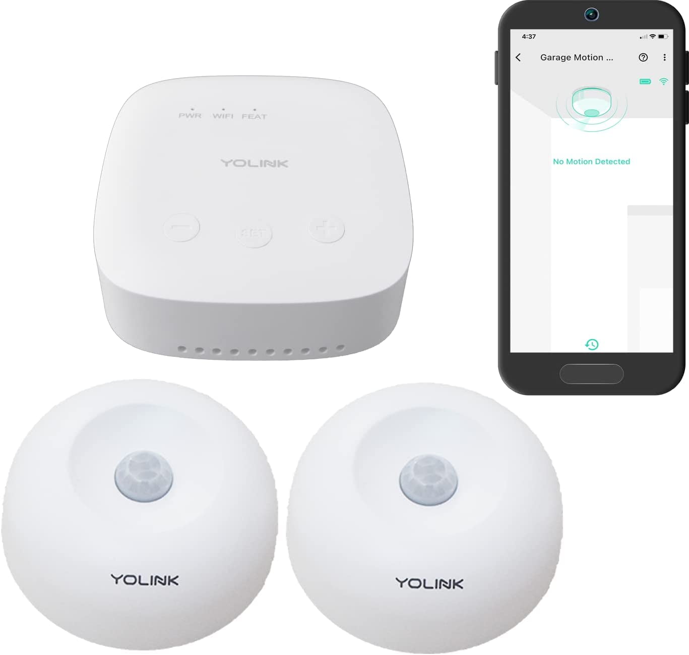 YoLink SpeakerHub & Two Motion Sensor Smart Home and Security Kit – Audio Hub Plays Tones/Sounds ...
