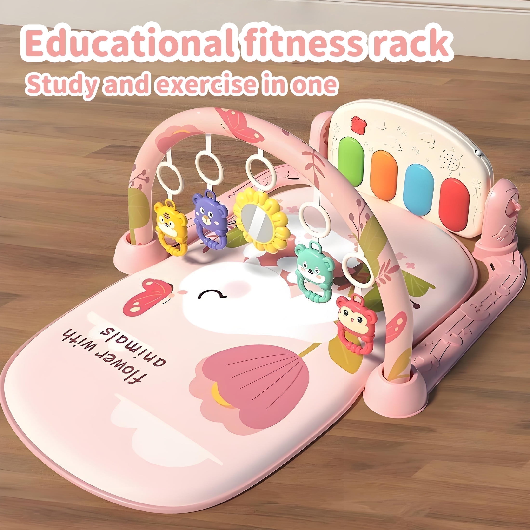 Baby Gym Play Mat, Tummy Time Activity Center with Piano Toys, 0-12 ...