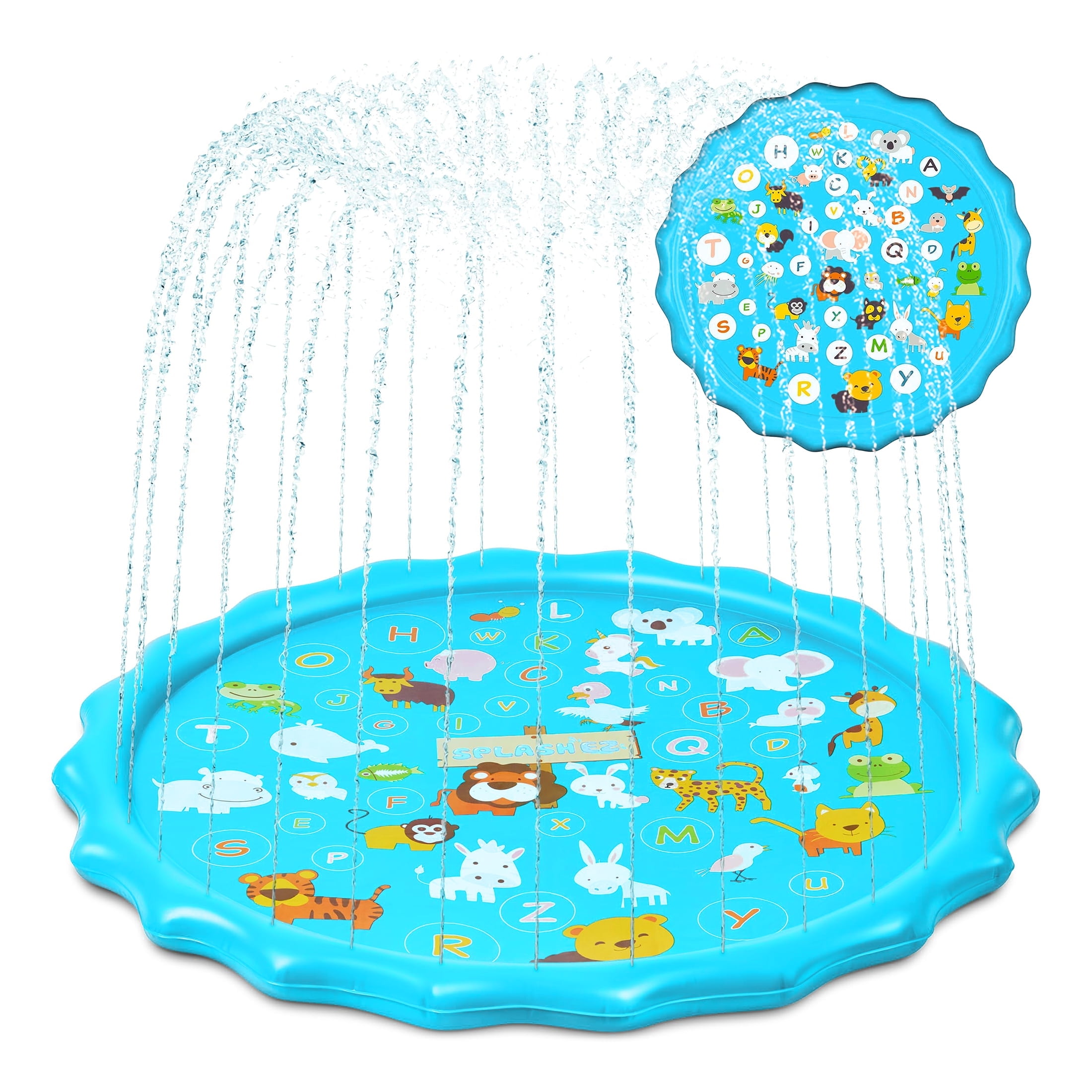 68-Inch Splash Pad for Kids & Pets, Non-Slip Outdoor Sprinkler Play Mat ...