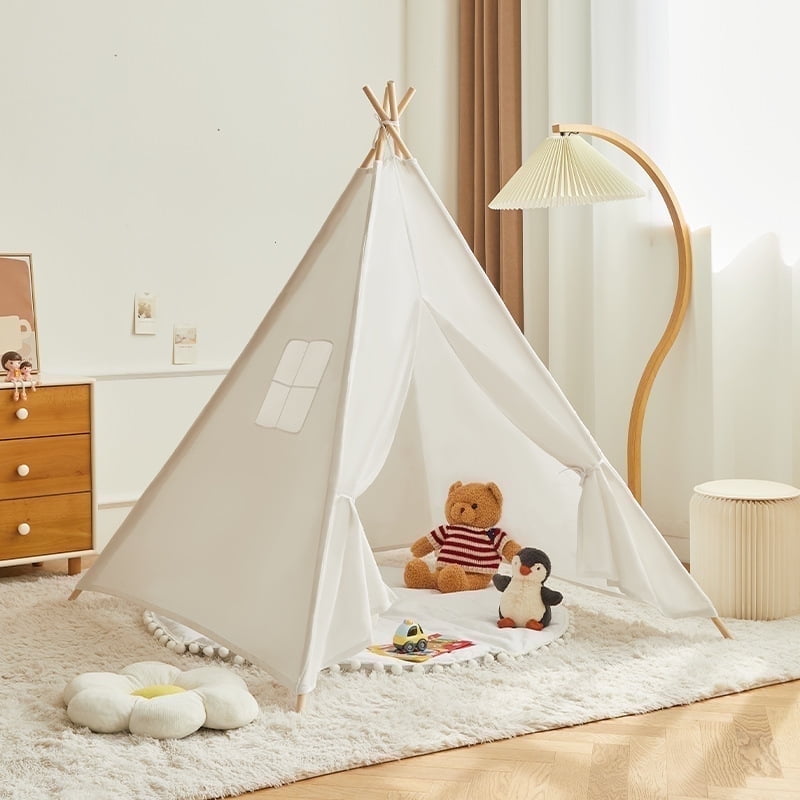 Teepee Tent for Kids, Toddler Play Tent Natural Cotton Canvas, Foldable ...
