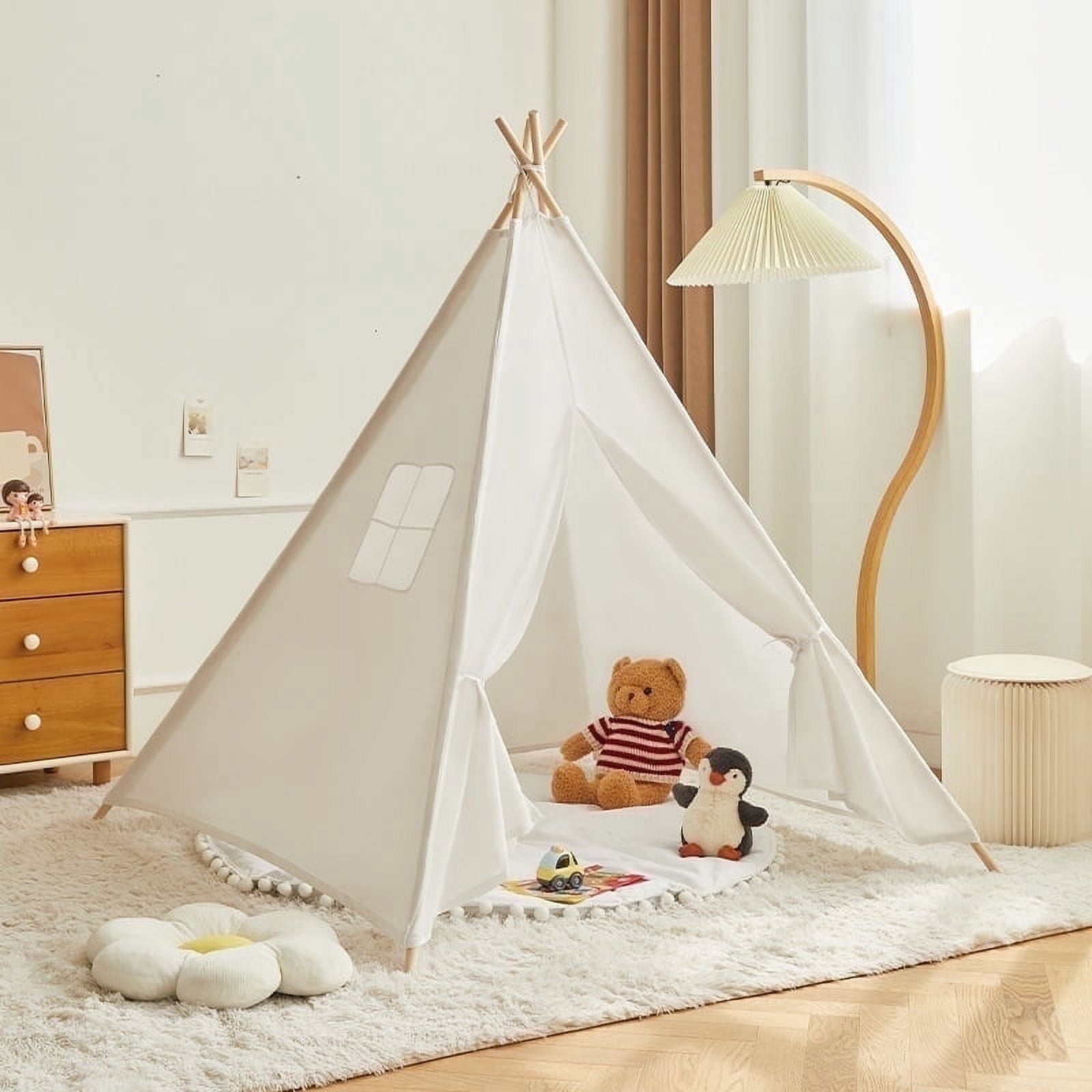 KOPPOP Kids Teepee Play Tent - Natural Cotton Canvas Foldable Indoor ...