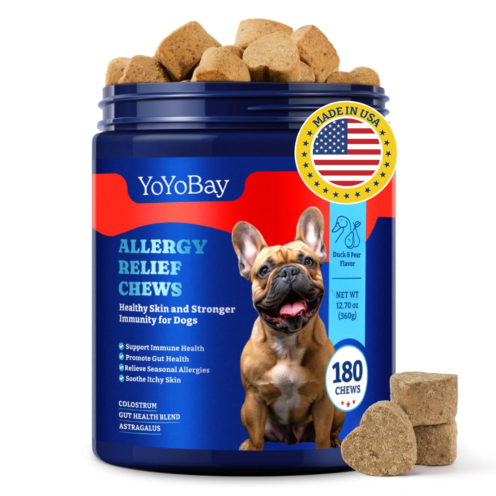 YoYoBay Dog Allergy Relief Chews - 180 Soft Chews, Duck & Pear Flavor ...