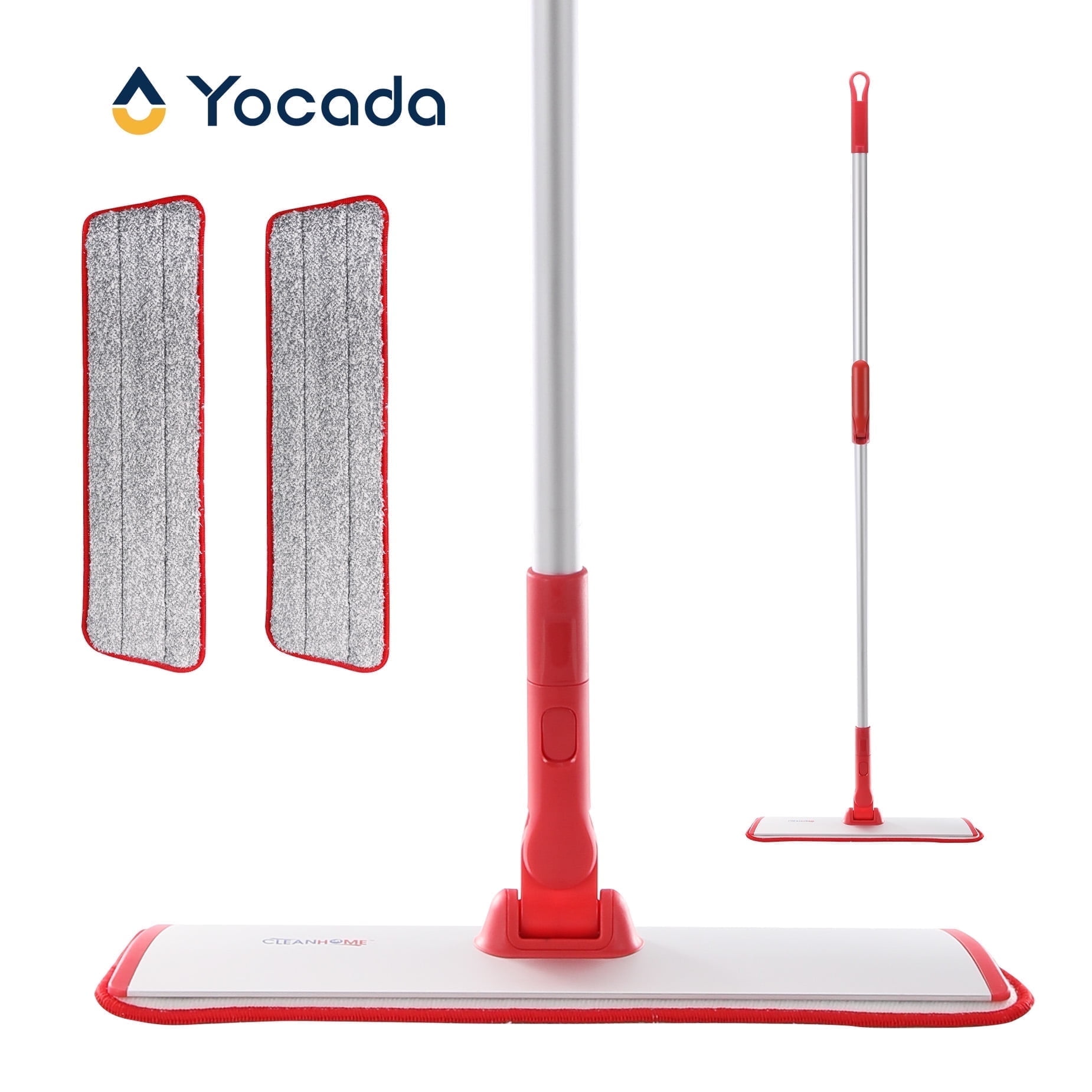 Yocada Dust Mop Flat Mop for Hardwood Ceramic Tile Laminate Kitchen Floor Total 2 Mop Pads, Red ...