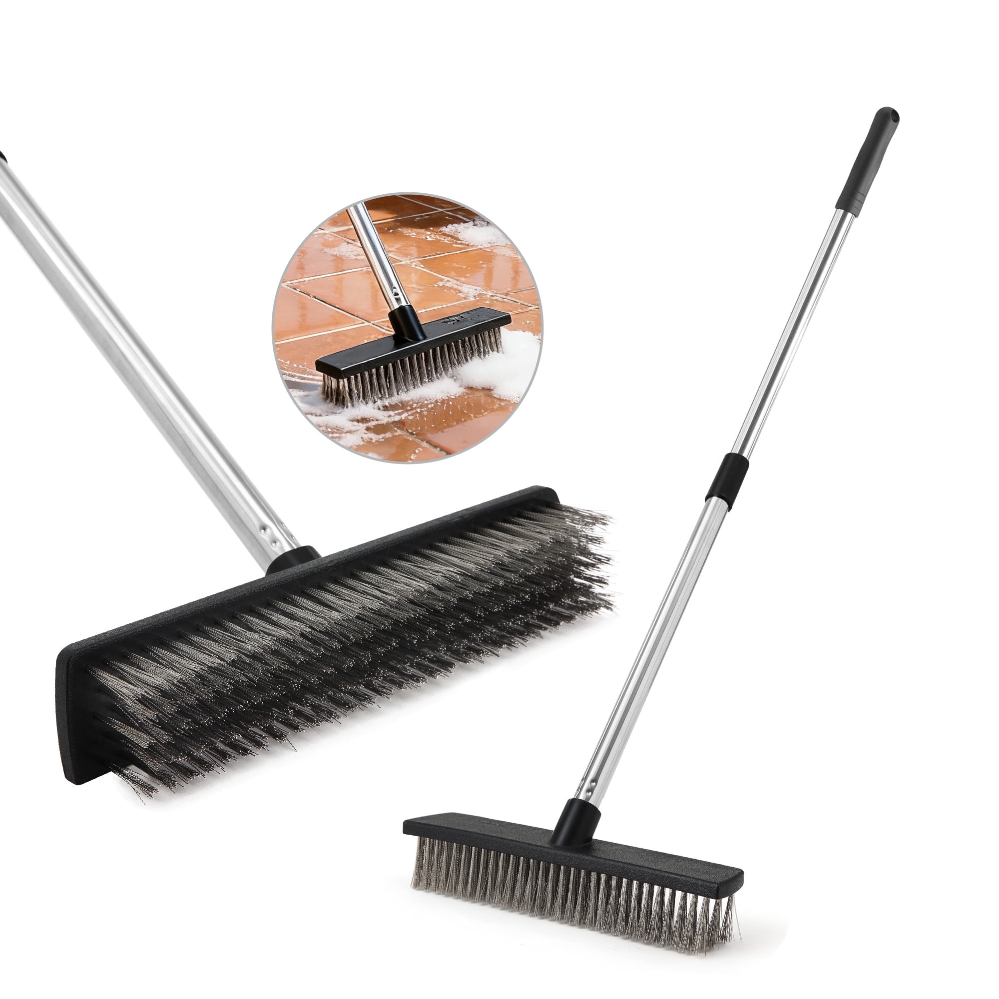Yocada Heavy-Duty Wire Scrub Broom - Telescopic Handle Up to 65.2 ...