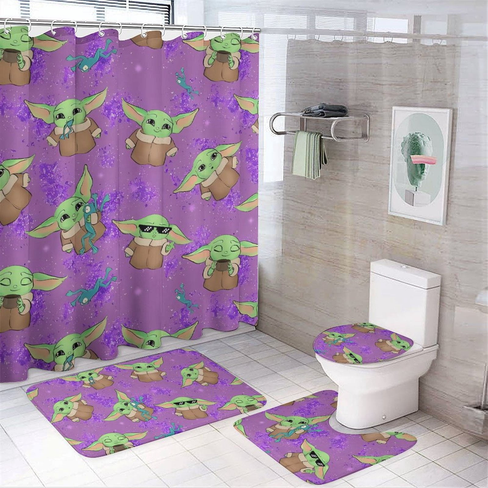 Yoda Baby Bathroom Set - 4 Piece Shower Curtain Set with 72x72 inch ...