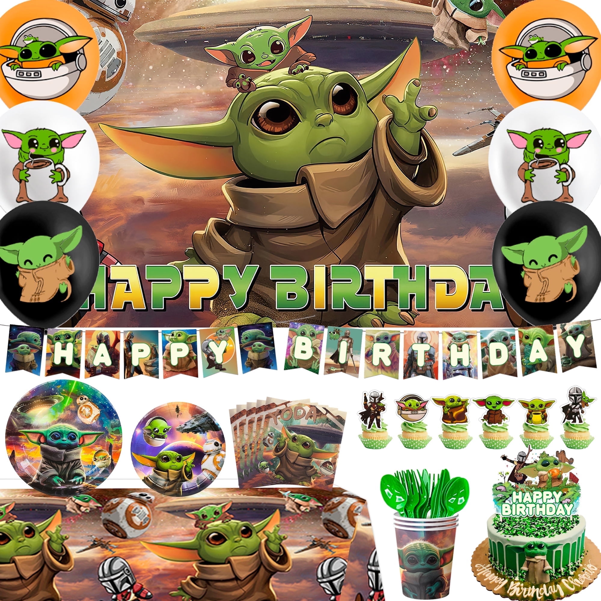 Partebloon Yoda Birthday Decorations, 112pcs Baby Yoda Party Supplies ...