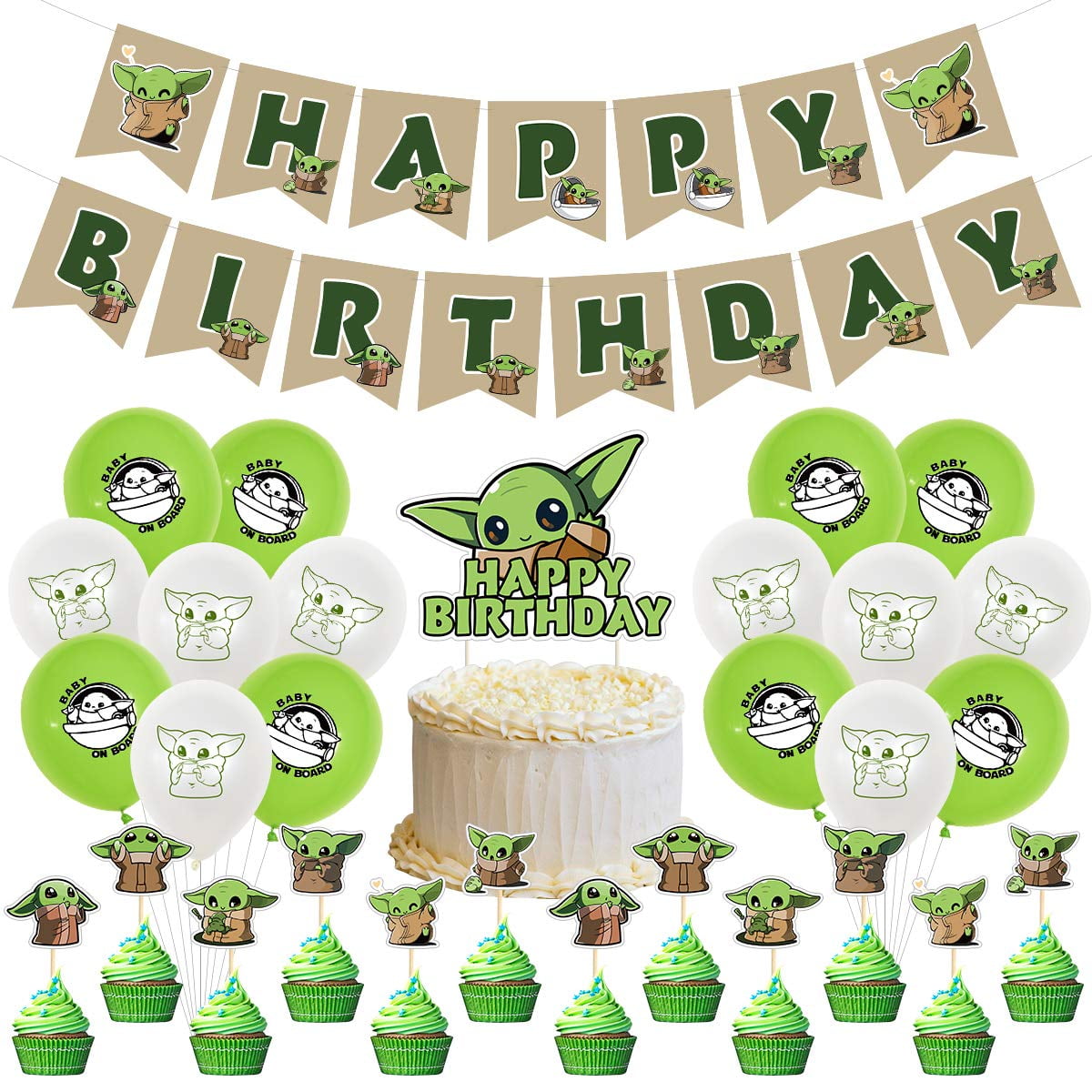 Yoda Themed Birthday Party and Baby Shower Decor Kit - Banner, Cake ...