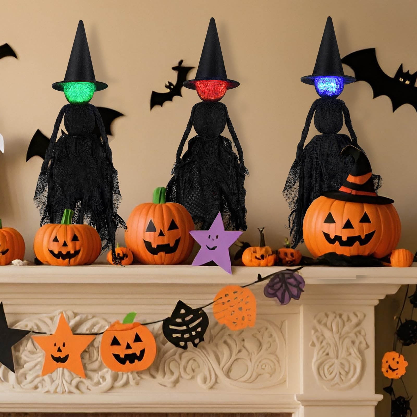 YoeXGDS Halloween Decorations Indoor, Set of 3 LightedWitch with Hat ...