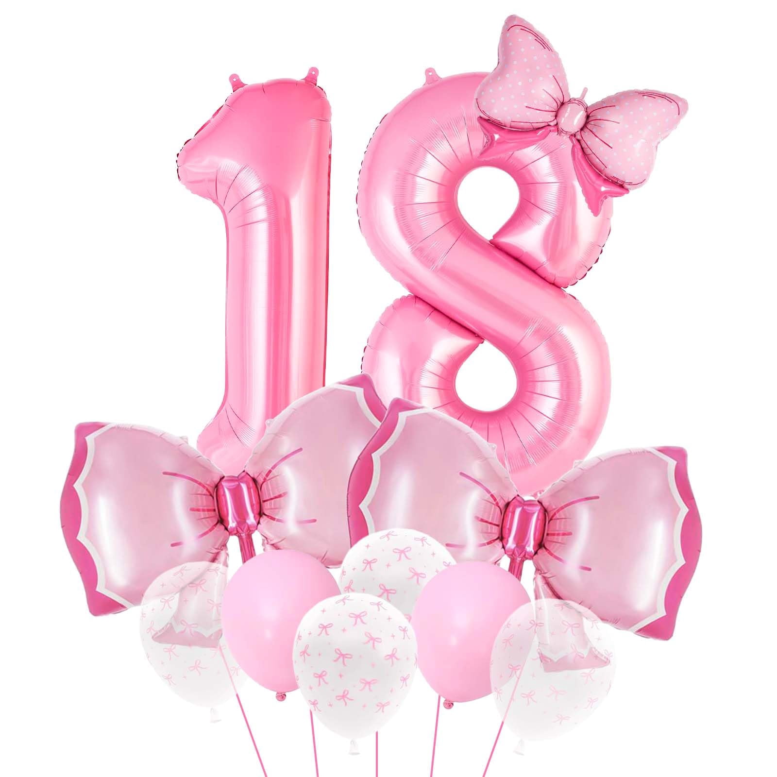 Yoehlon Coquette Birthday Decorations, Pink Bow AFN1Balloons Set with ...