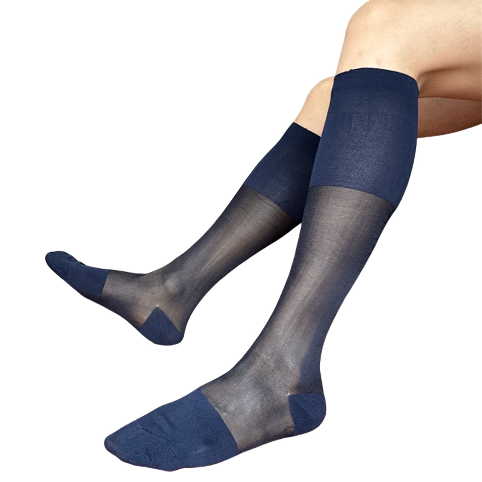 Yoetaun Men's Semi Opaque Dress Socks Thin Nylon Knee Length Long ...