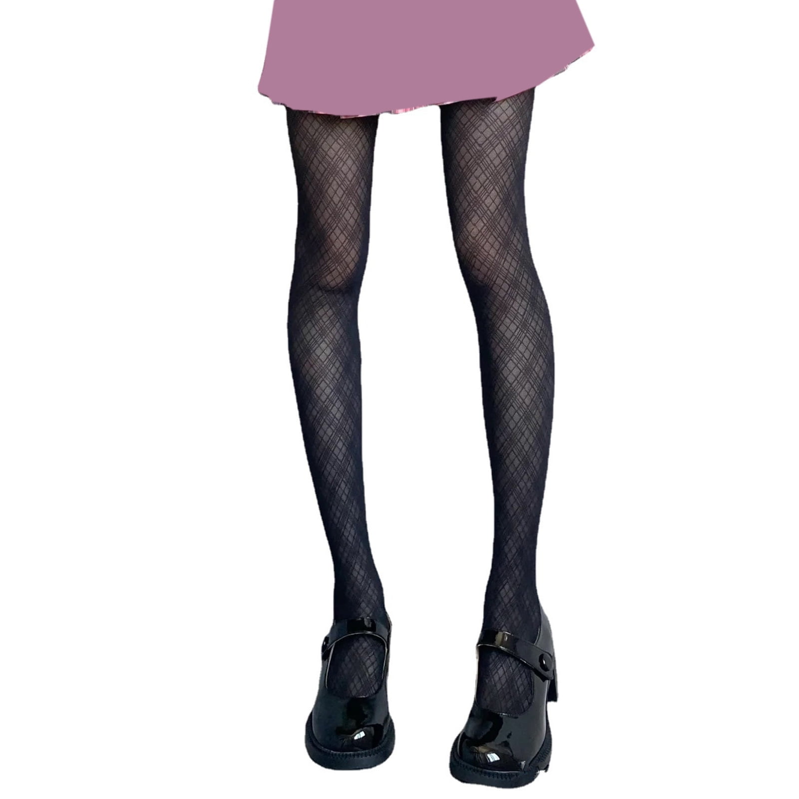 Yoetaun Women Black Pantyhose Vintage Argyle Checkered Tights Black ...