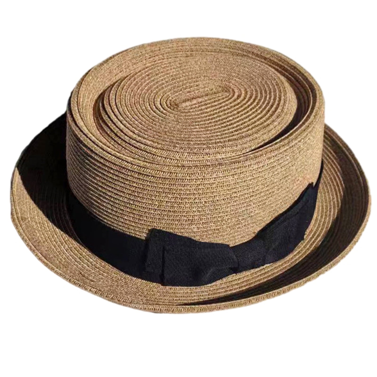 Yoetaun Women Boater Hat Straw Fedora Hat Straw British Style Straw ...