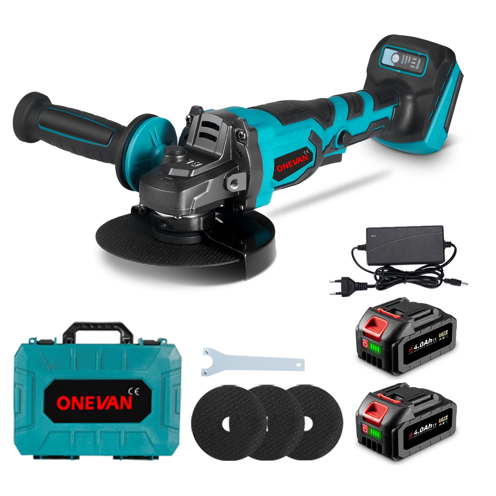 Yofidra Cordless Angle Grinder, 8000RPM Brushless Motor, with 2PCS 3 ...