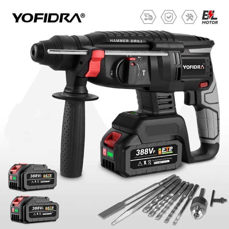 Yofidra Cordless Hammer Drill 4 Modes Chipping Hammers Multi-function ...