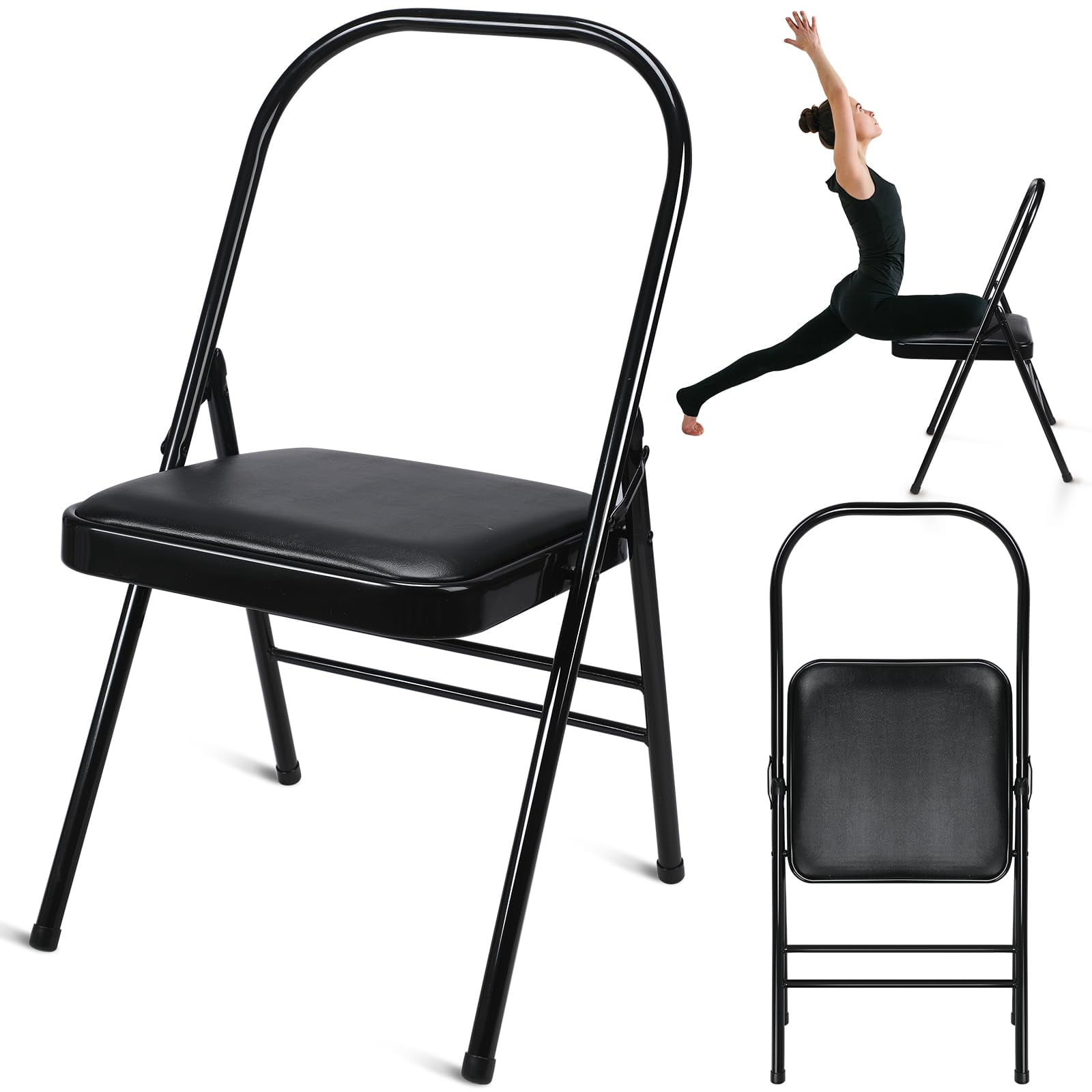 Yoga Auxiliary Chair with Lumbar Back Support Backless Folding Metal ...