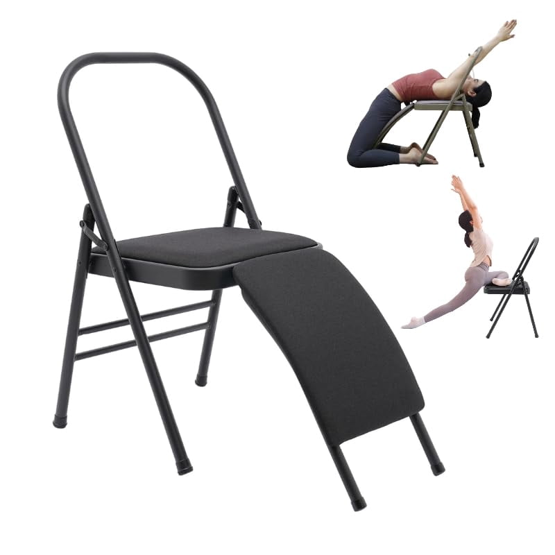 Yoga Auxiliary Chair with Lumbar Back Support, Foldable Balance ...