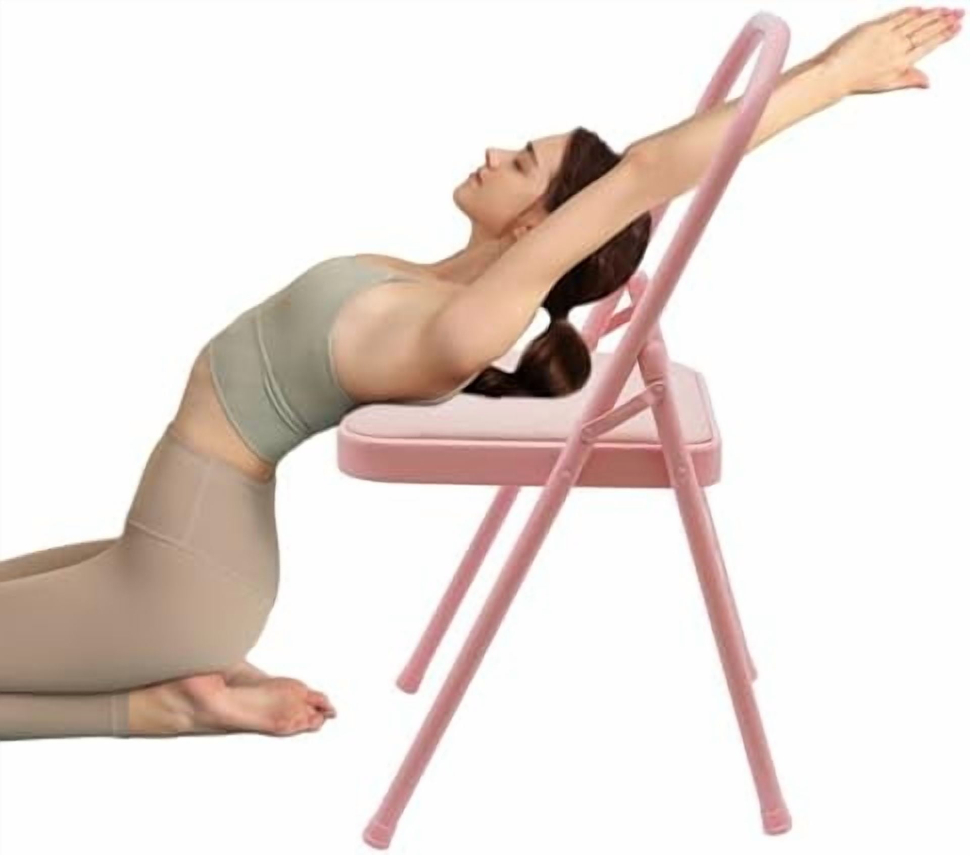 Yoga Auxiliary Chair with Lumbar Back Support, Folding Yoga Stretch ...