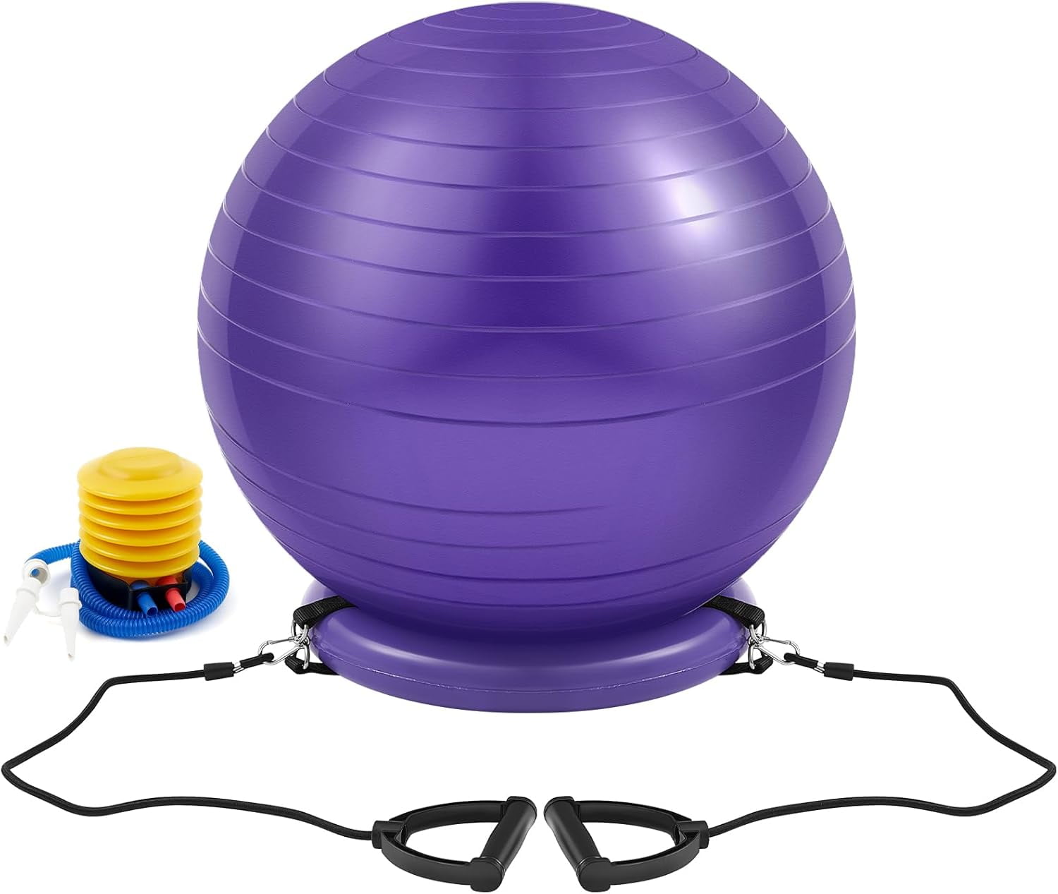 Yoga Ball Chair with Inflatable Stability Base Resistance Bands 65 cm Stability Ball Large ...