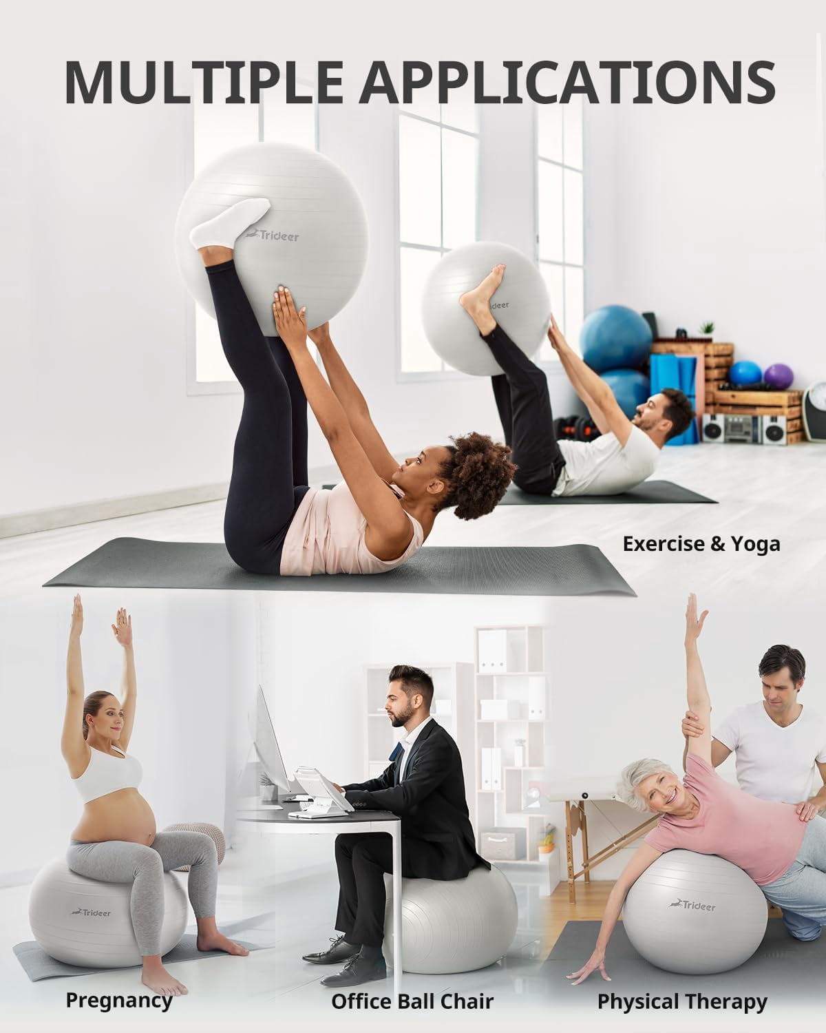 Yoga Ball Exercise Ball - 5 Sizes Gym Ball for Physical Therapy ...
