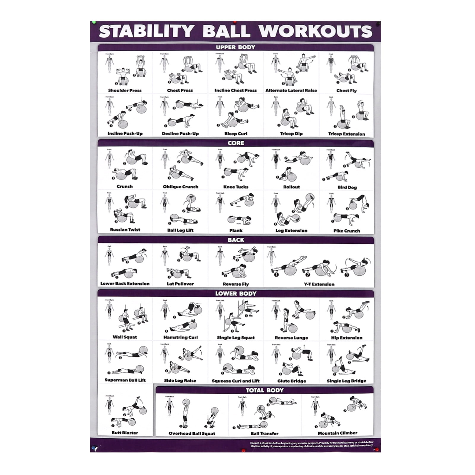 Yoga Ball Exercise Poster Effective Full Body Workout Plan Routine Easy ...