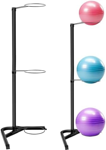 Yoga Ball Holder Stability Ball Rack Vertical Exercise Ball Stand Gym Ball Storage with Tubular ...