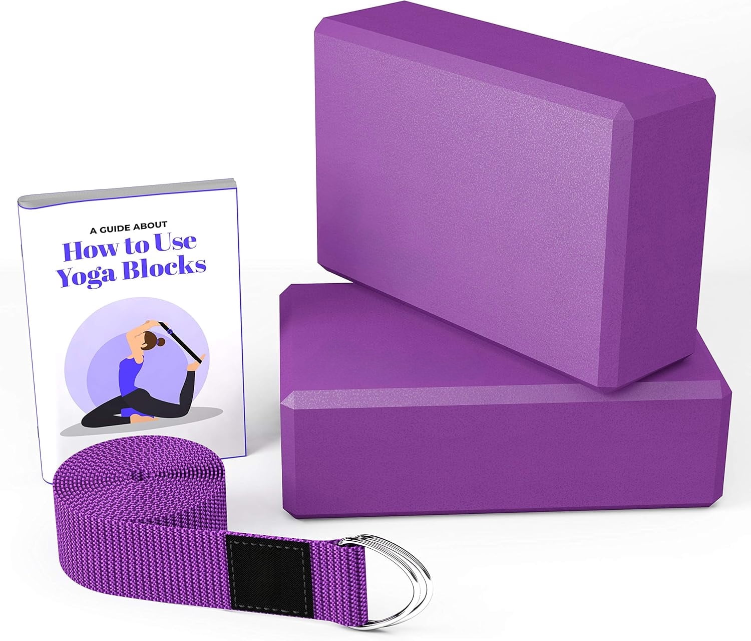 Yoga Block 2 Pack and Yoga Strap Includes Beginner Description E-book ...
