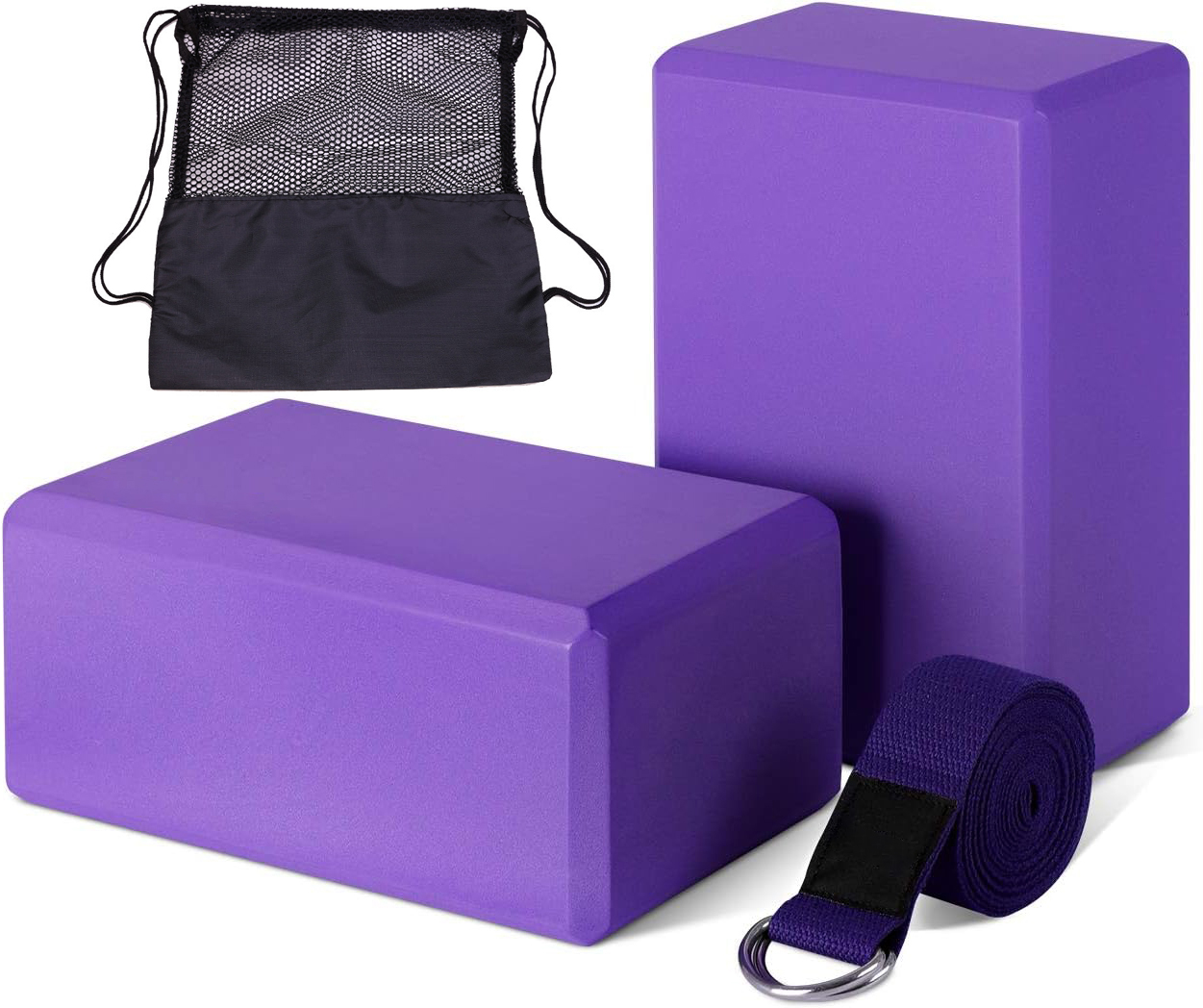 QUANFENG QF Yoga Blocks 2 Pack Plus Yoga Strap with Metal D-Ring for ...