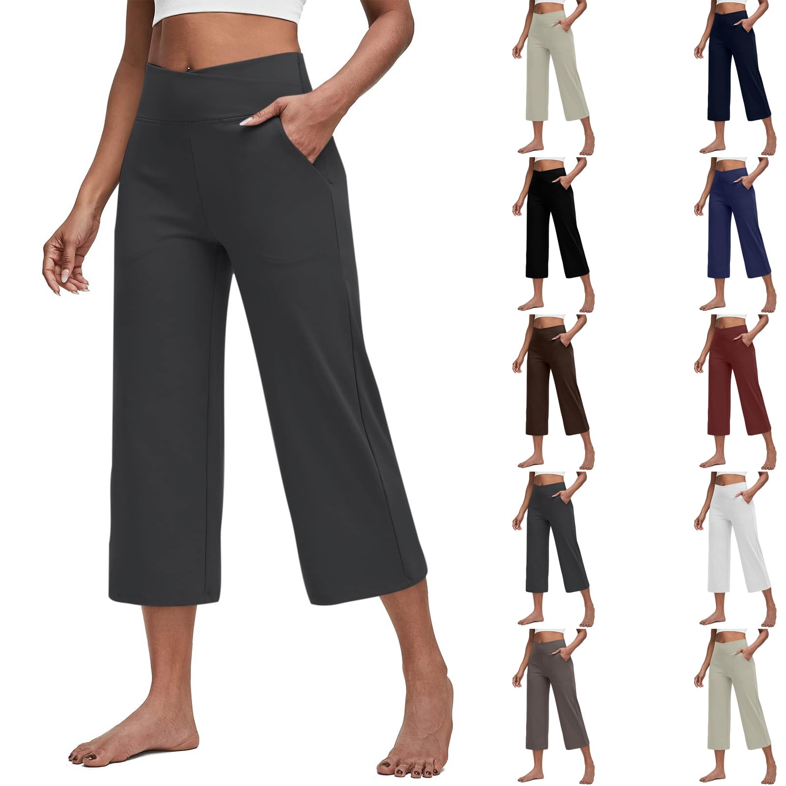 Yoga Capris for Women Wide Leg Capri Pants Soft Stretch Crossover High ...