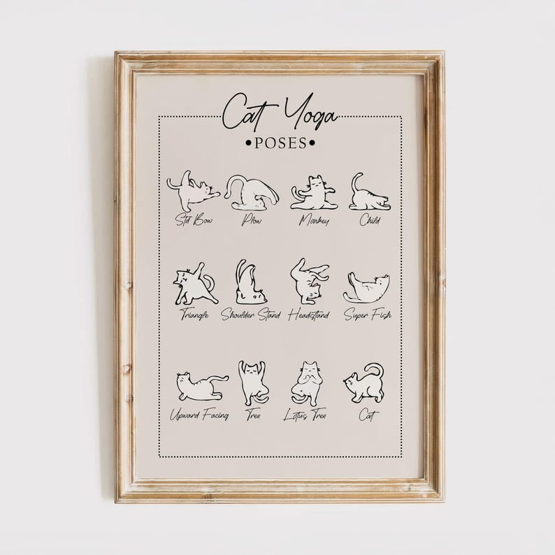 Yoga Cats Poses Print Funny Cat Poster Yoga Poses Chart Body Positive ...