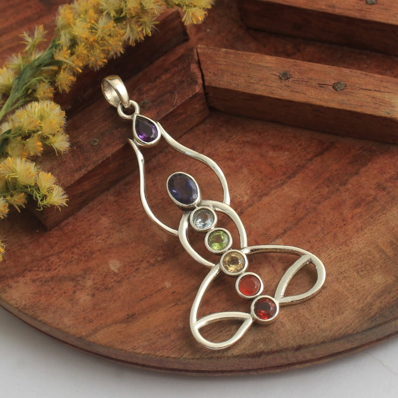 Yoga Chakra Pendant Meditation Reiki Pendant Crystal Healing Silver ...