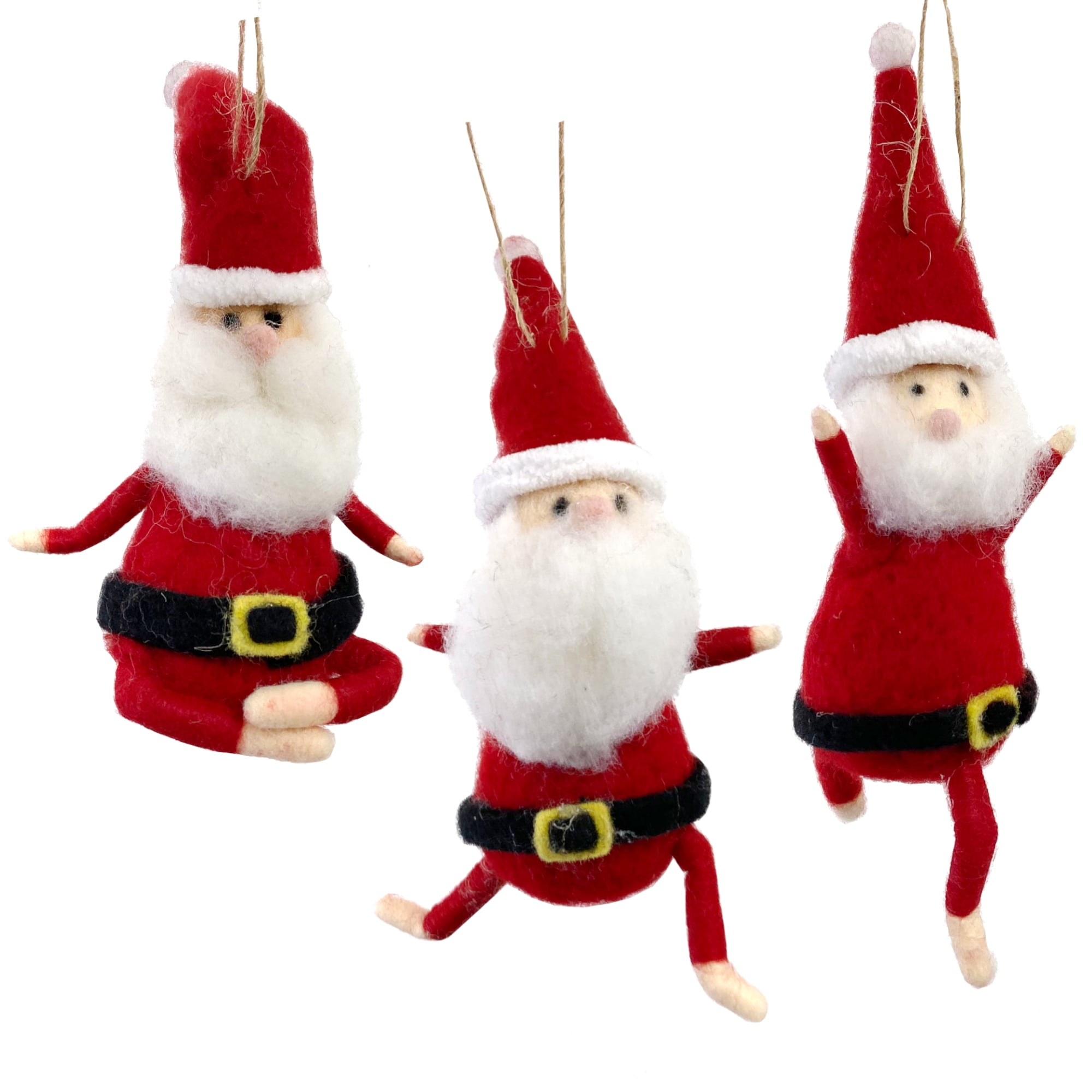 Yoga Christmas Ornaments - Set of 3 Wool Yogi Santas in Yoga Poses ...