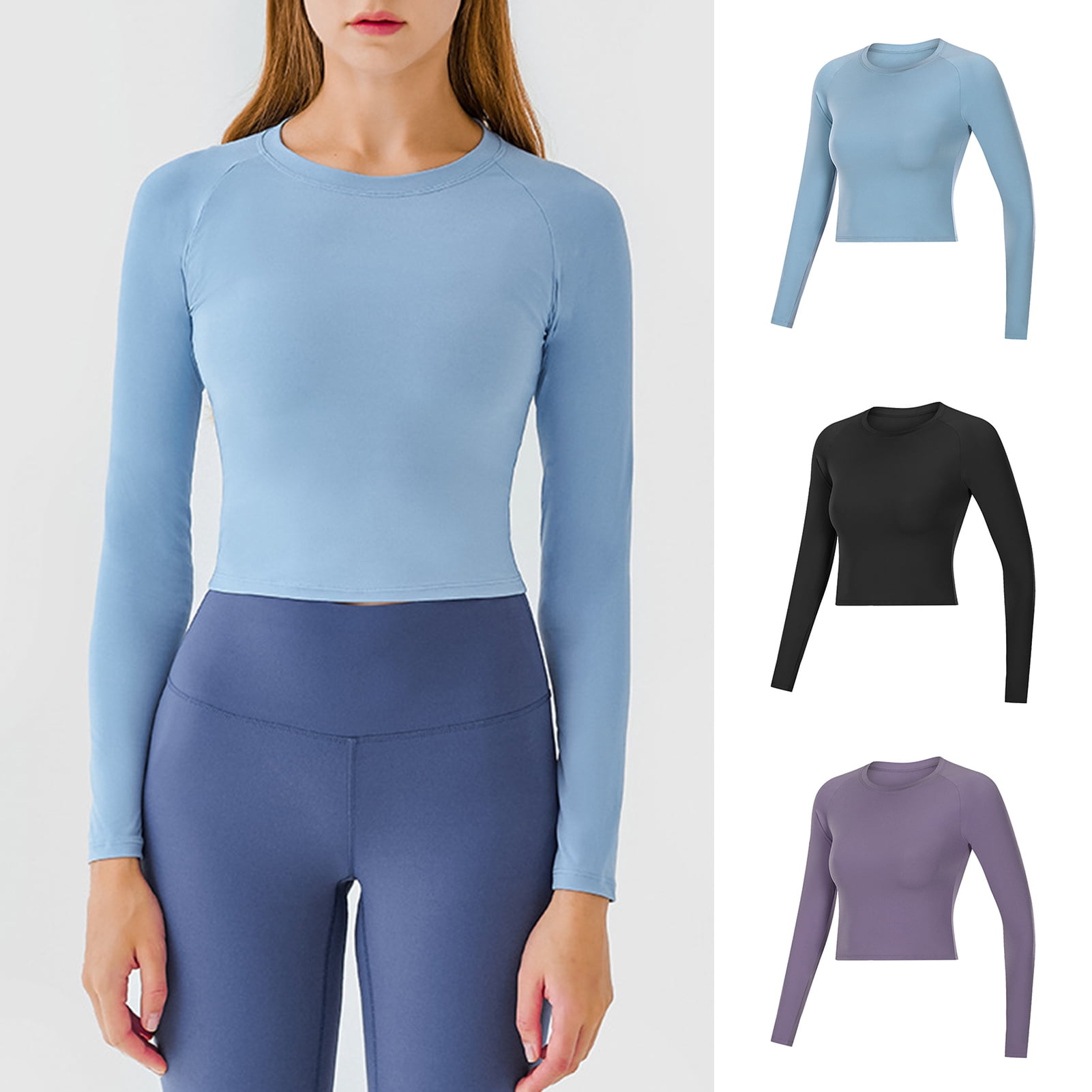 Yoga Crop Top Solid Color Slim Nylon Moisture Wicking Sport Shirt for ...